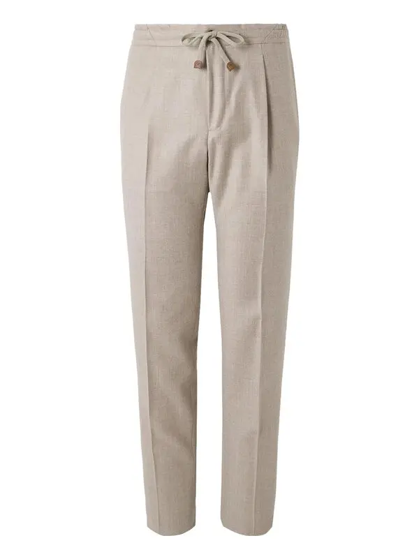 Incotex Tapered Pleated Virgin Wool-flannel Drawstring Trousers - Neutrals