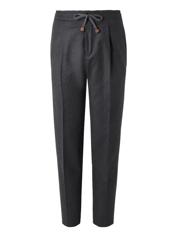 Incotex Tapered Pleated Virgin Wool-flannel Drawstring Trousers - Gray