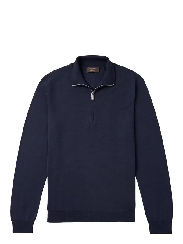 SLOWEAR Slim-fit Flexwool-blend Half-zip Sweater - Blue