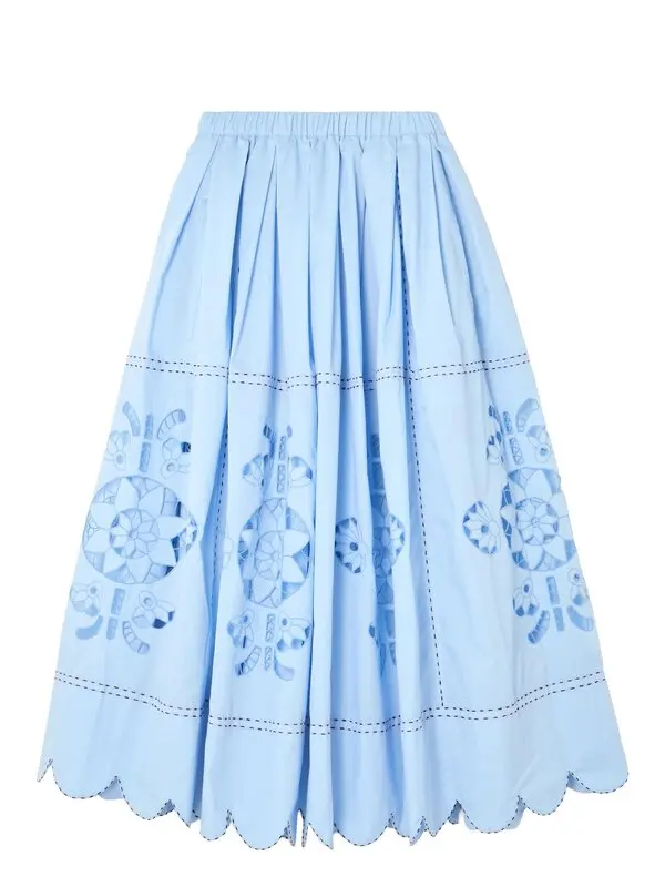 Vita Kin Havana Scalloped Broderie Anglaise Cotton-poplin Midi Skirt - Blue