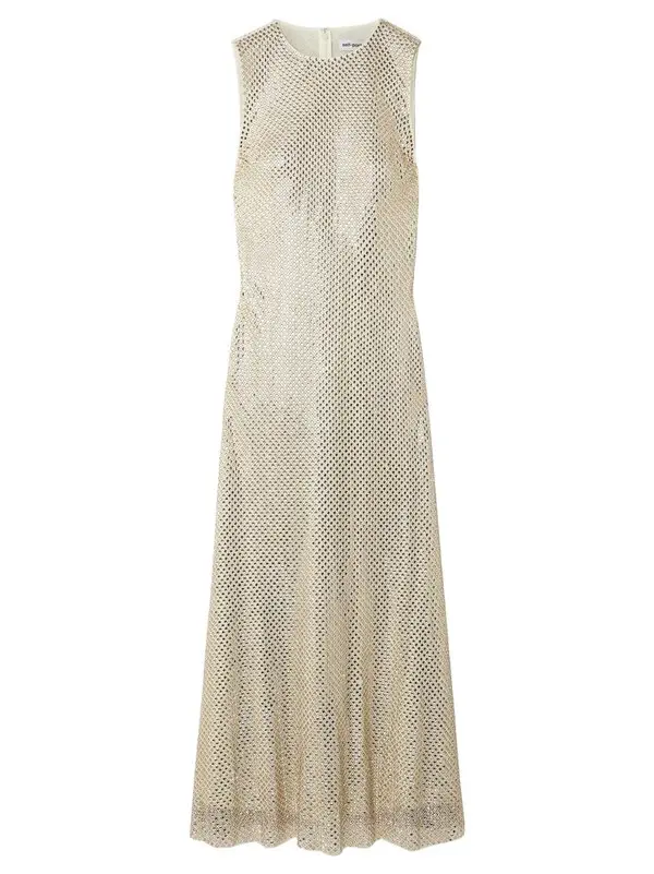 SELF-PORTRAIT Crystal-embellished Stretch-mesh Maxi Dress - Neutrals