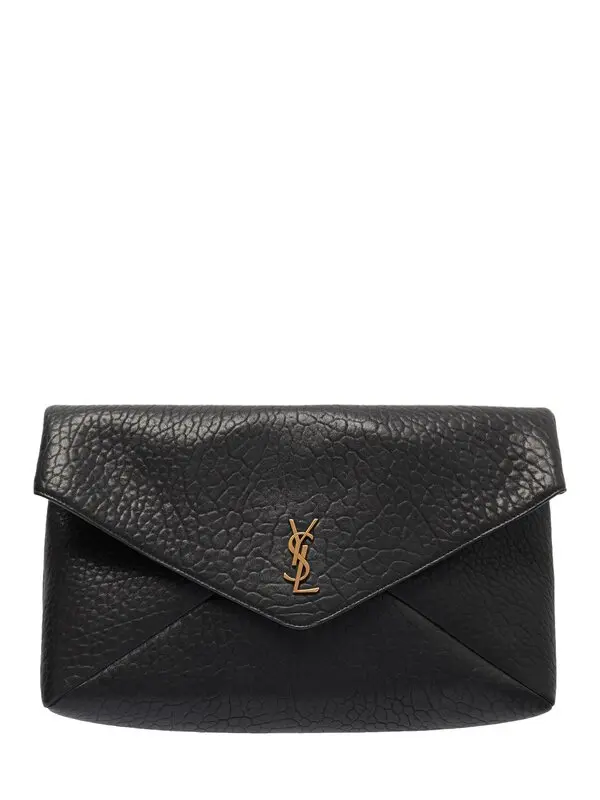 Saint Laurent Cassandre Large Textured-leather Clutch - Black