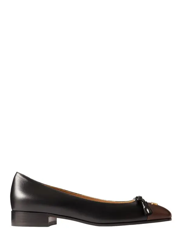 Valentino Garavani Ballerina Embellished Two-tone Leather Flats - Black