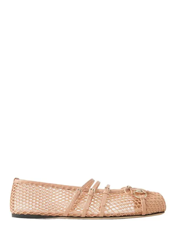 Gucci Horsebit Patent Leather-trimmed Mesh Ballerina Flats - Pink