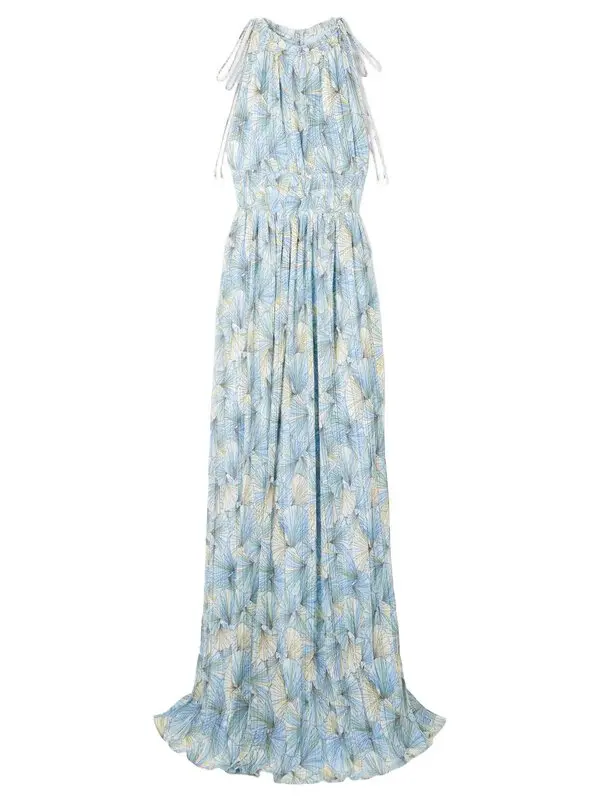 Veronica Beard Printed Plissé-chiffon Maxi Dress - Blue