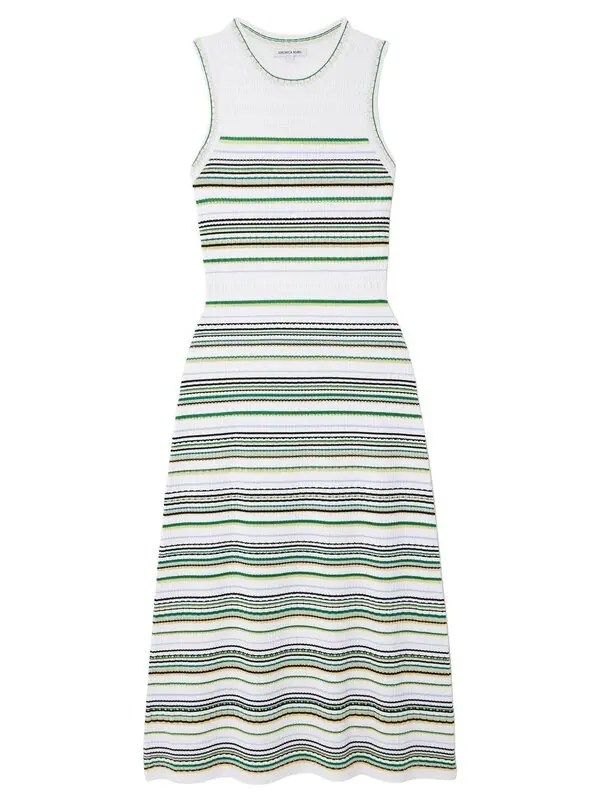 Veronica Beard Dawna Striped Ribbed-knit Midi Dress - White