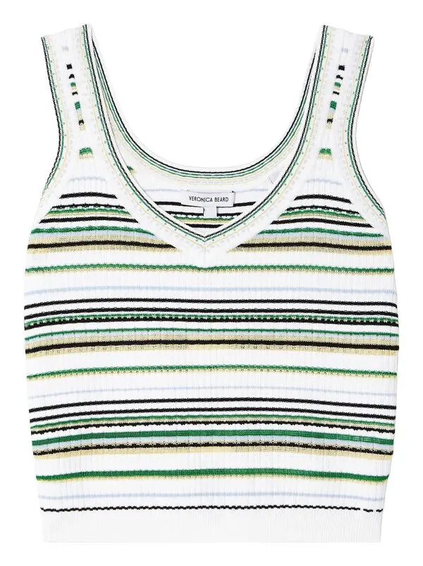 Veronica Beard Carlin Striped Ribbed-knit Tank - White
