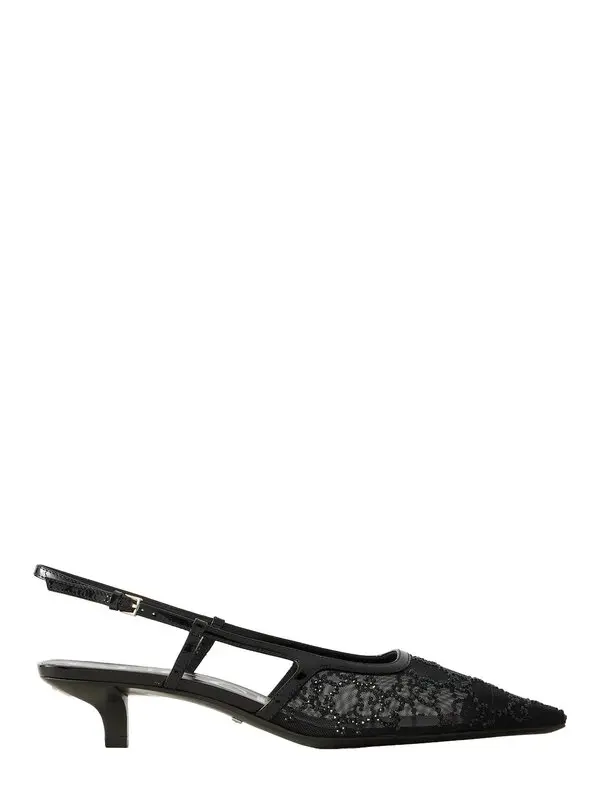 Gucci Patent Leather-trimmed Crystal-embellished Mesh Slingback Pumps - Black