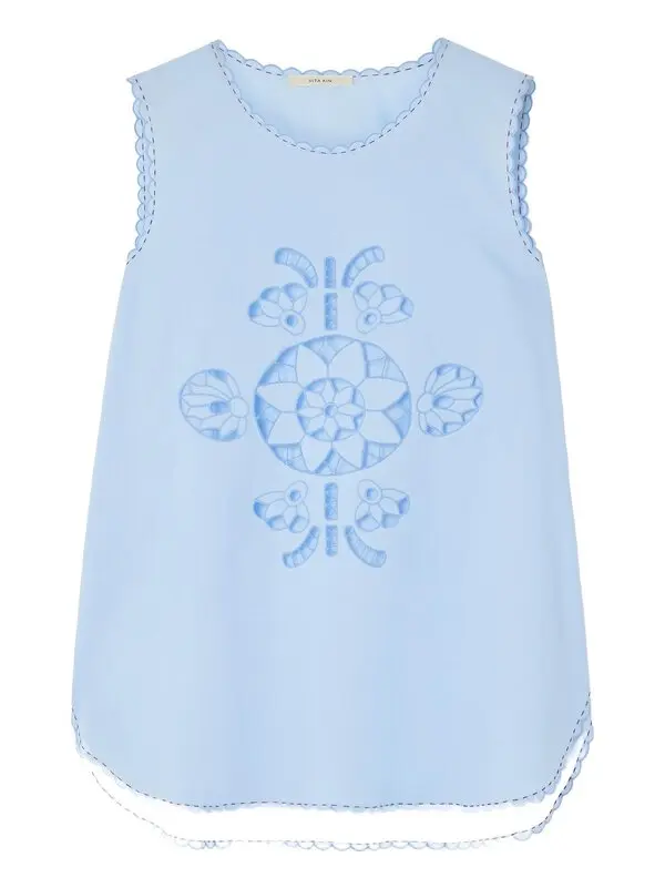 Vita Kin Havana Scalloped Broderie Anglaise Cotton-poplin Tank - Blue