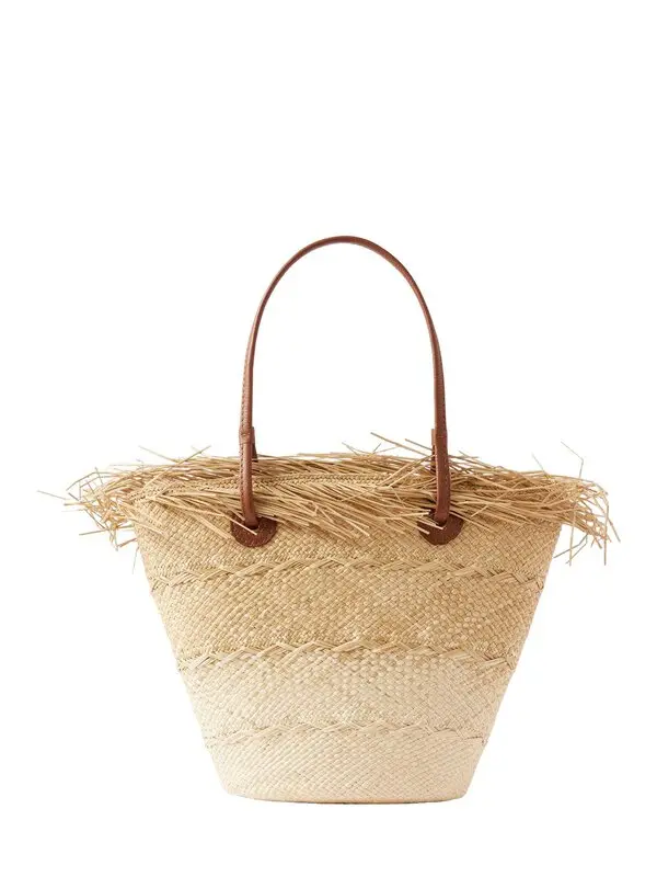 SENSI STUDIO Leather-trimmed Frayed Ombré Straw Tote - Brown
