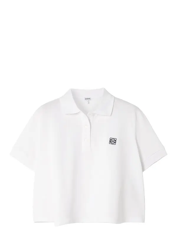 Loewe Cropped Embroidered Cotton-piqué Polo Shirt - White