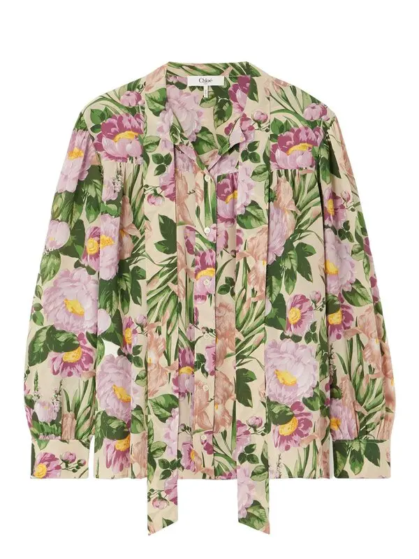 Chloé Floral-print Silk-voile Shirt With Pussy-bow - Pink