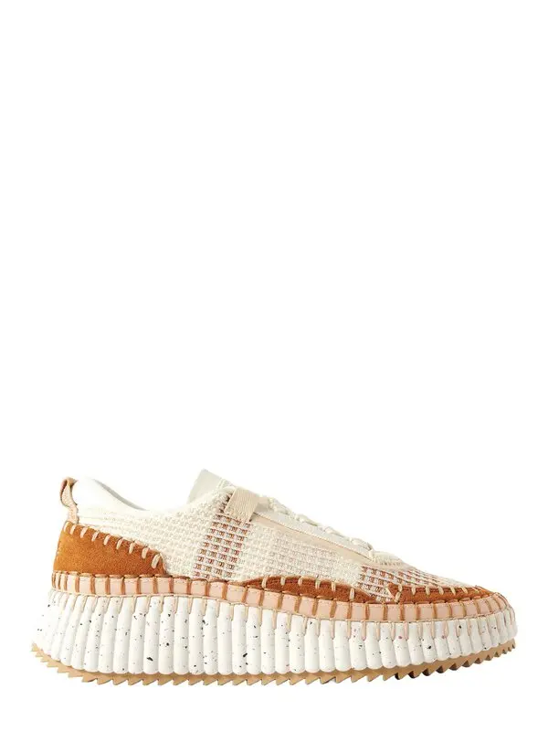 Chloé Nama Embroidered Suede And Recycled-mesh Sneakers - Neutrals