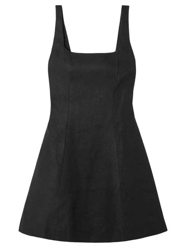 Faithfull The Brand Felice Shirred Linen Mini Dress - Black