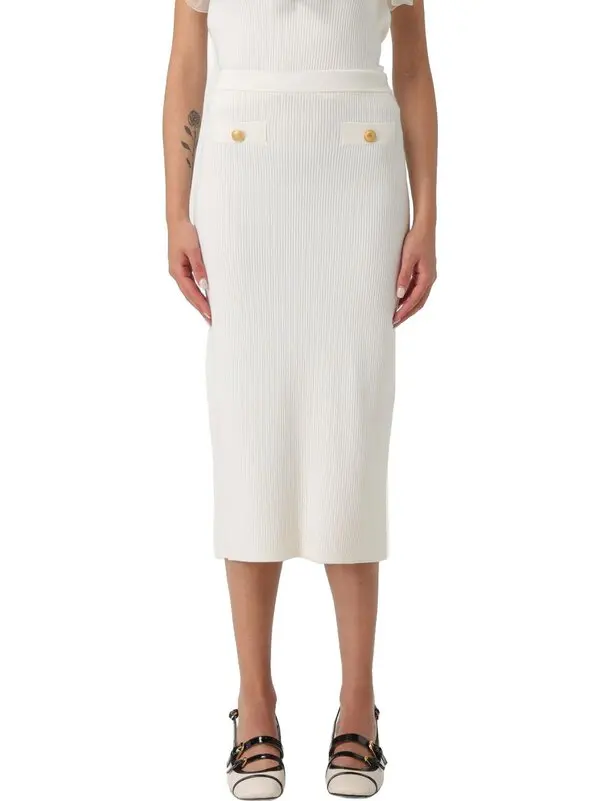 Alessandra Rich Ribbed Knit Skirt - White