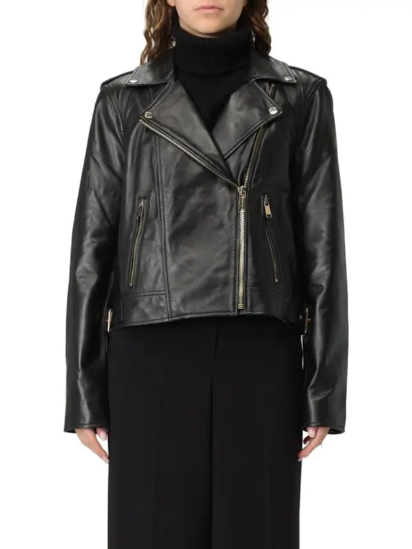Michael Kors Slim Fit Studded Lamb Leather Biker Jacket - Black