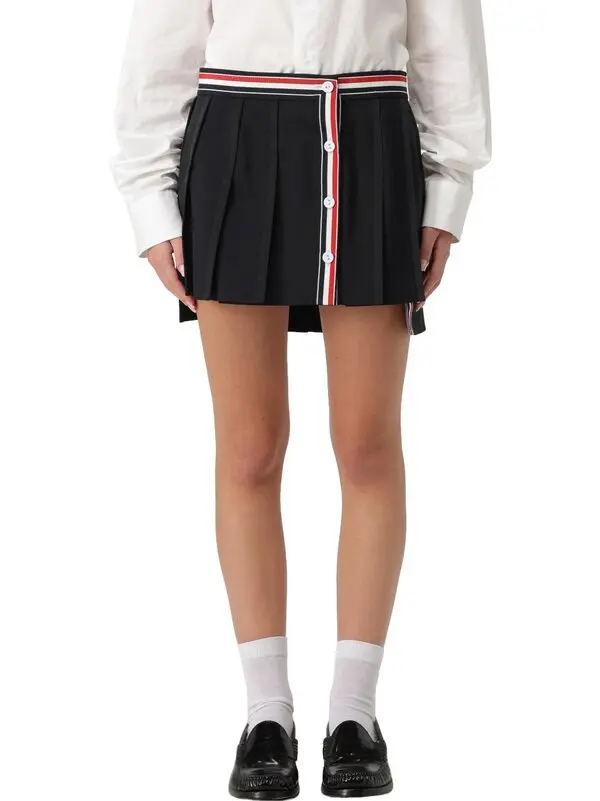 Thom Browne Pleated Mini Skirt With Tricolor Detail - Black