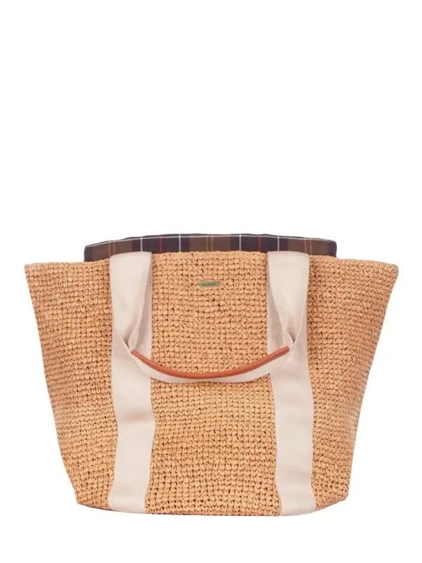 Barbour Raffia Tote Bag With Tartan Lining - Beige