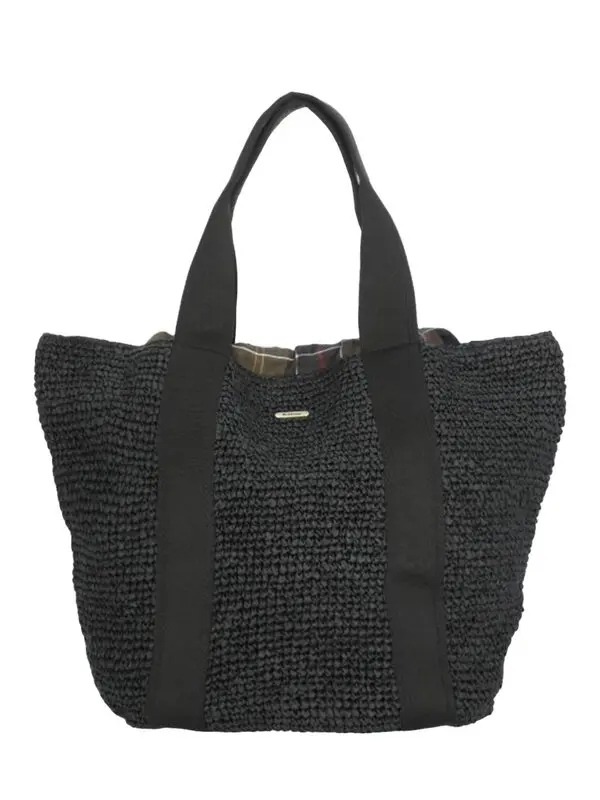 Barbour Raffia Tote Bag With Tartan Lining - Black