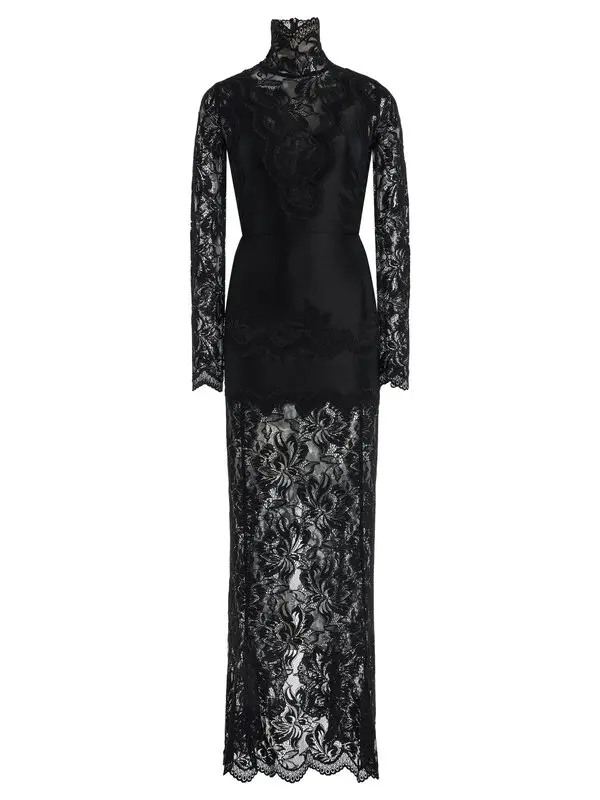 Rabanne Lace Jersey Maxi Gown - Black