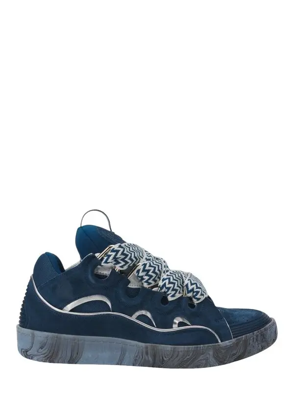 LANVIN Leather Curbin Sneakers - Blue/silver