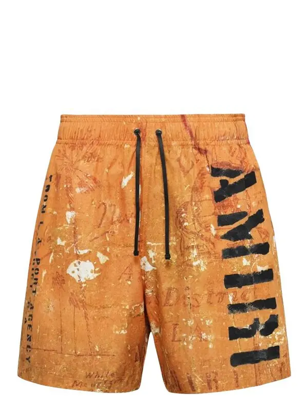 Amiri Stencil Military Swim Shorts - Orange