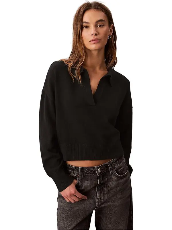 Calvin Klein Smooth Cotton Polo Sweater - Black