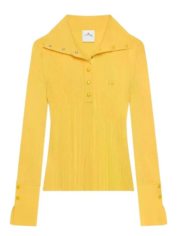 COURREGES Ribbed-knit Polo Top - Yellow