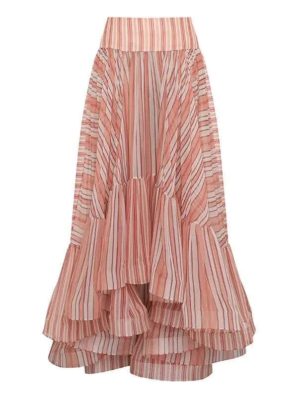 Zimmermann Rebellion Bohemian Chiffon Midi Skirt - Stripe