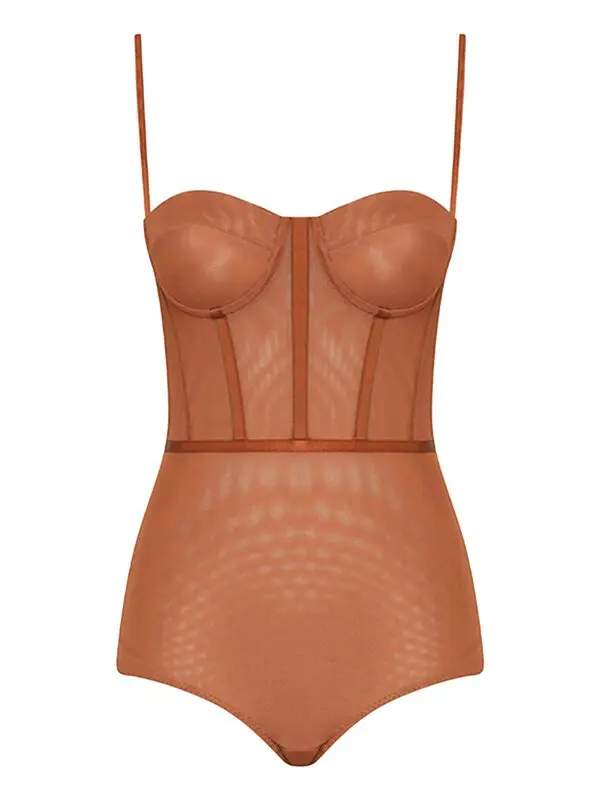 Zimmermann Rebellion Corseted Mesh Bodysuit - Tan