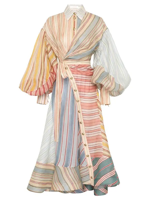 Zimmermann Rebellion Linen-silk Midi Wrap Shirt Dress - Stripe