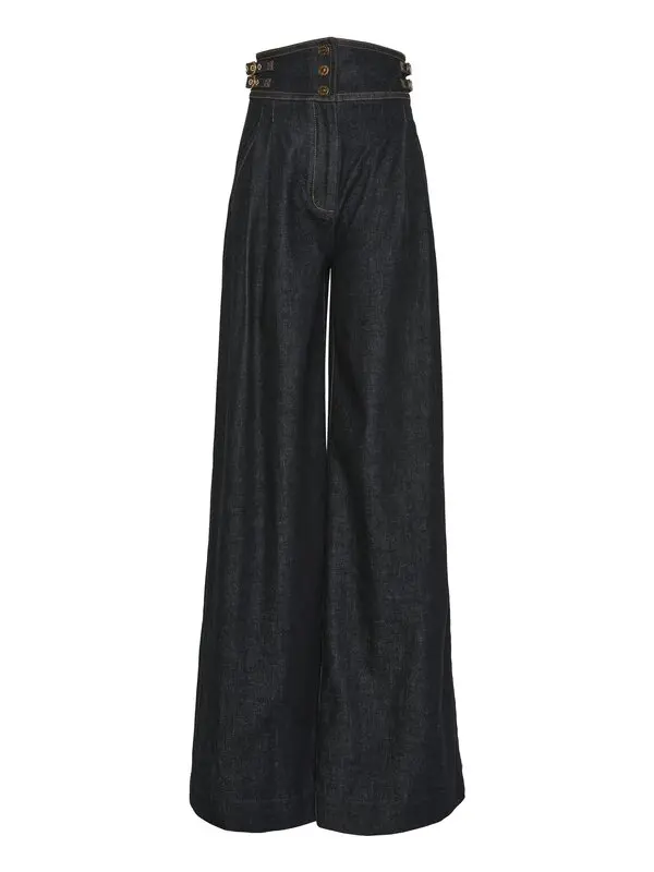 Zimmermann Rebellion Pleated Denim Wide-leg Pants - Dark Wash