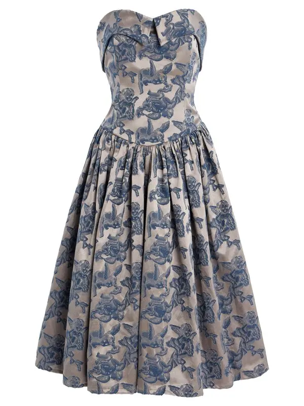 HOUSE OF AAMA Louise Floral Jacquard Midi Dress - Blue