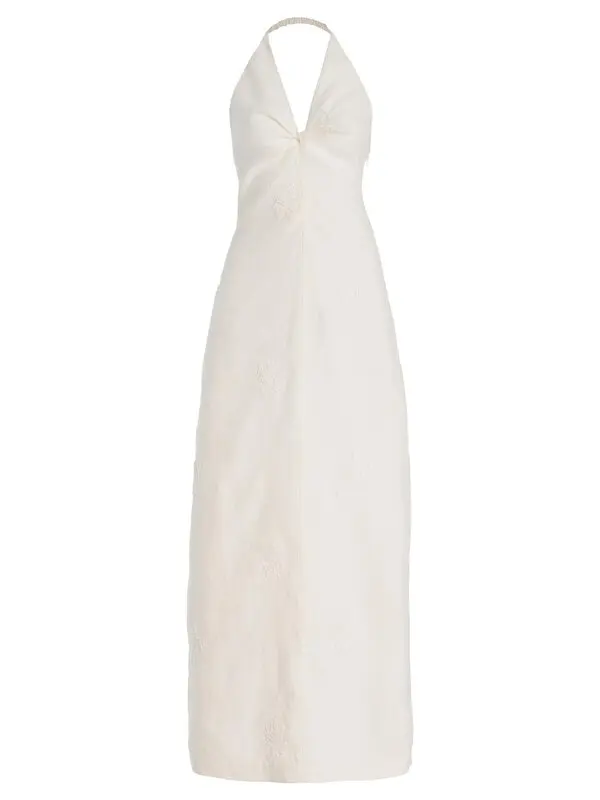 Sir The Label Alessandra Beaded Linen Maxi Halter Dress - Ivory