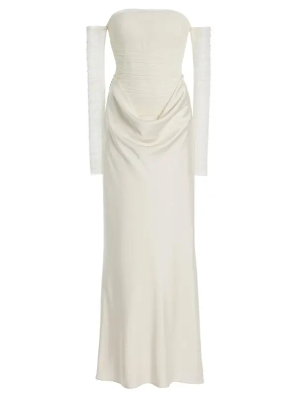 ROTATE BY BIRGER CHRISTENSEN Ruched Tulle And Satin Maxi Dress - White