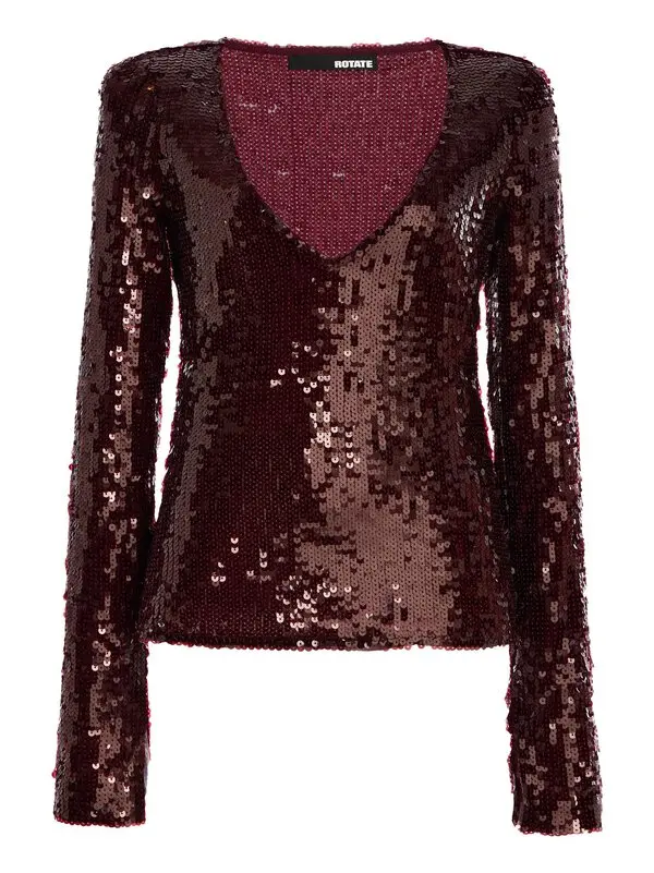 ROTATE BY BIRGER CHRISTENSEN Sequin Long Sleeve Top - Brown