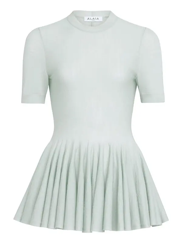 Alaïa Wool Peplum Top - Light Blue