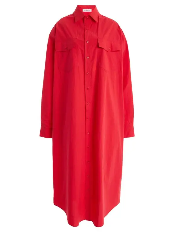 THE FRANKIE SHOP Carlen Cotton Maxi Shirt Dress - Red