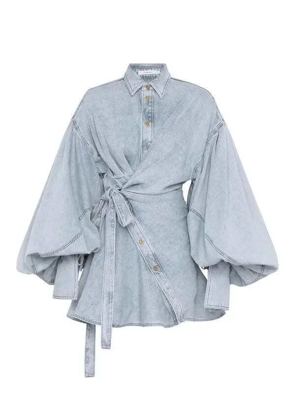 Zimmermann Rebellion Denim Wrap Mini Dress - Light Wash