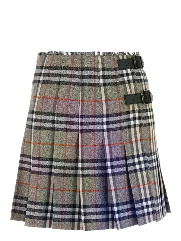 Burberry Check Wool Midi Kilt Skirt - Neutrals