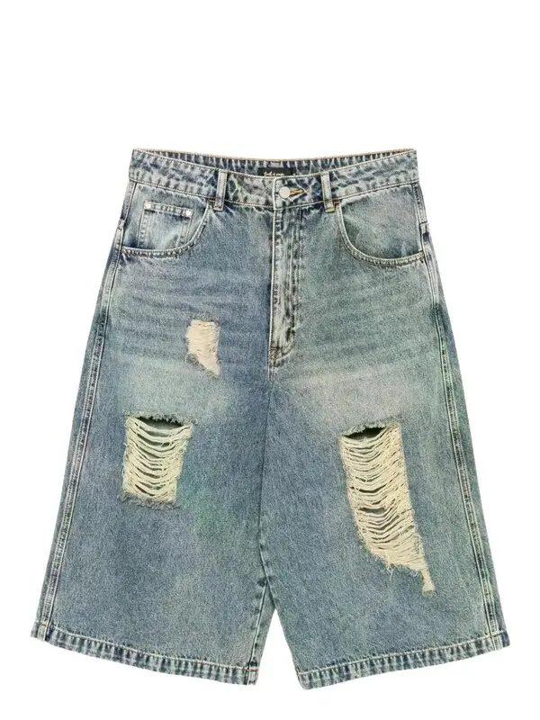 TOUT A COUP Ripped Denim Shorts - Blue