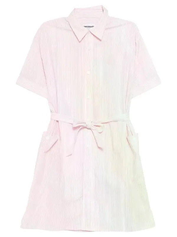 CHOCOOLATE Striped Shirt Dress - Pink