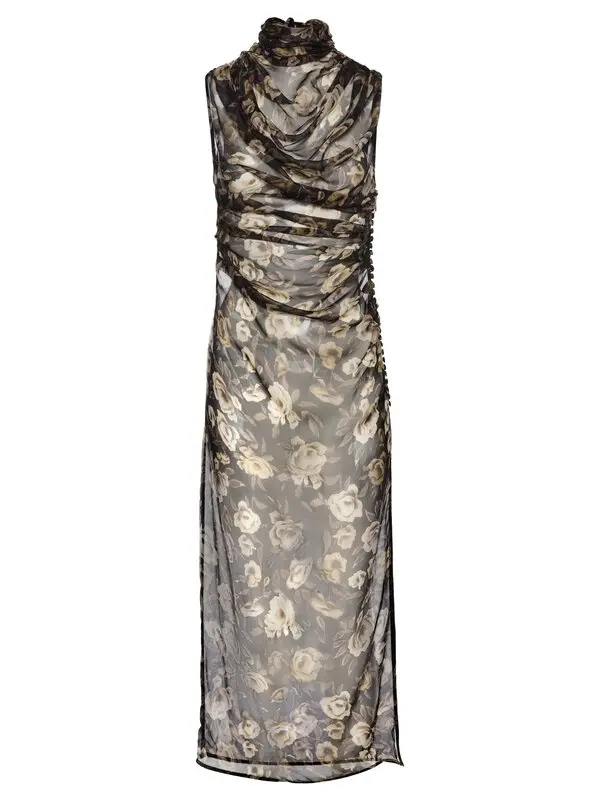 Magda Butrym Draped Lamé Silk Midi Dress - Floral