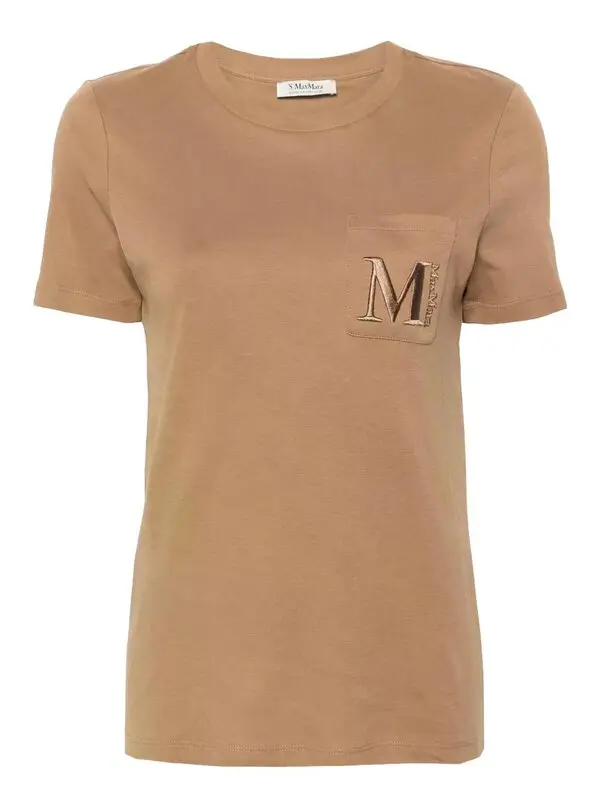 Max Mara Embroidered-logo Cotton T-shirt - Brown