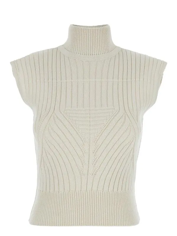 Rick Owens Sleeveless Top With High-neck In Virgin Wool - White
