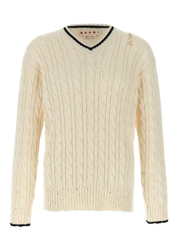 Marni V-neck Cotton Sweater - White