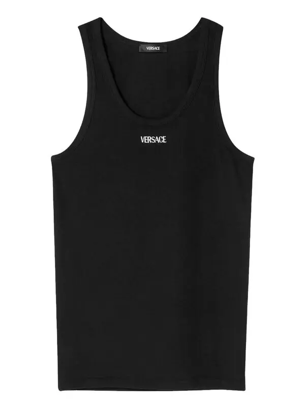 Versace Ribbed Tank Top With Embroidery - Black