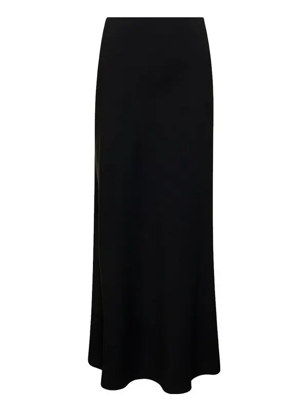 PLAIN Satin Midi Skirt With Volant Detail - Black