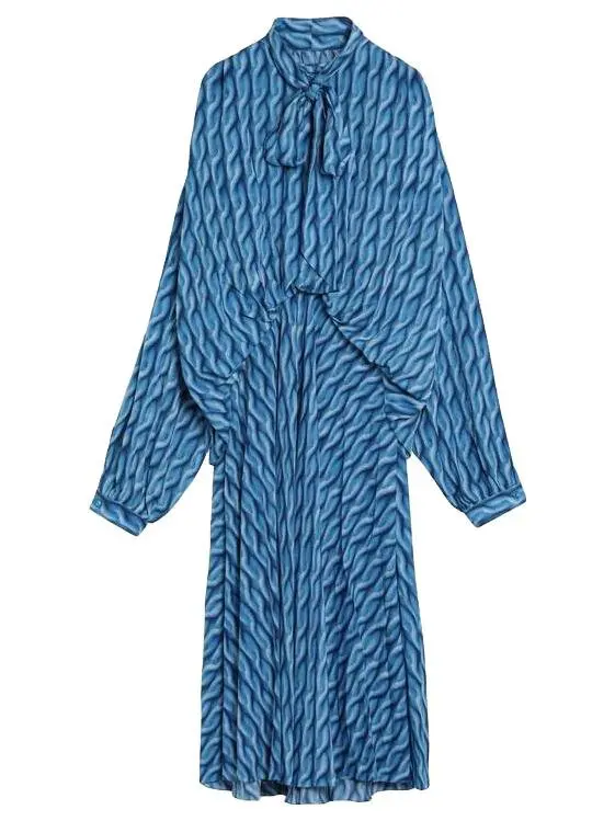Balenciaga Midi Dress With Bow And Print - Blue