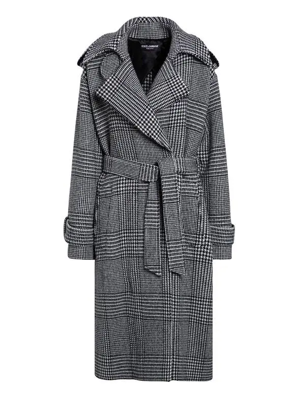Dolce & Gabbana Houndstooth Checked Wool Coat - Grey